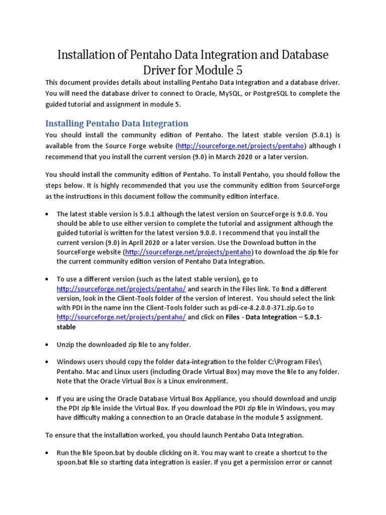 Installing Pentaho Data Integration and Database Drivers for Connecting to Oracle, MySQL, and ...