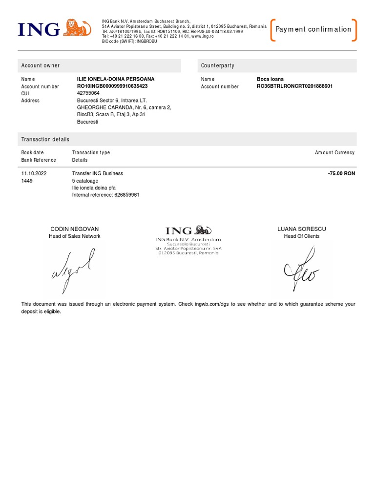 ING Bank Payment Confirmation | PDF