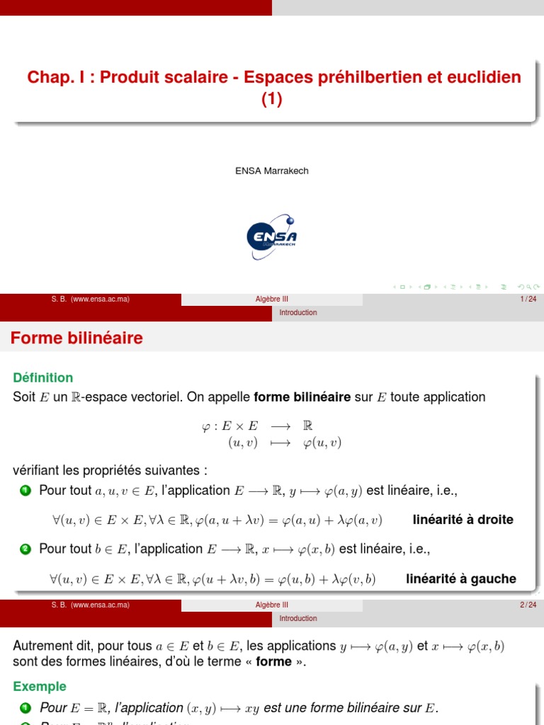 Produit Scalaire et Espaces Euclidiens | PDF | Scalaire (mathématiques ...
