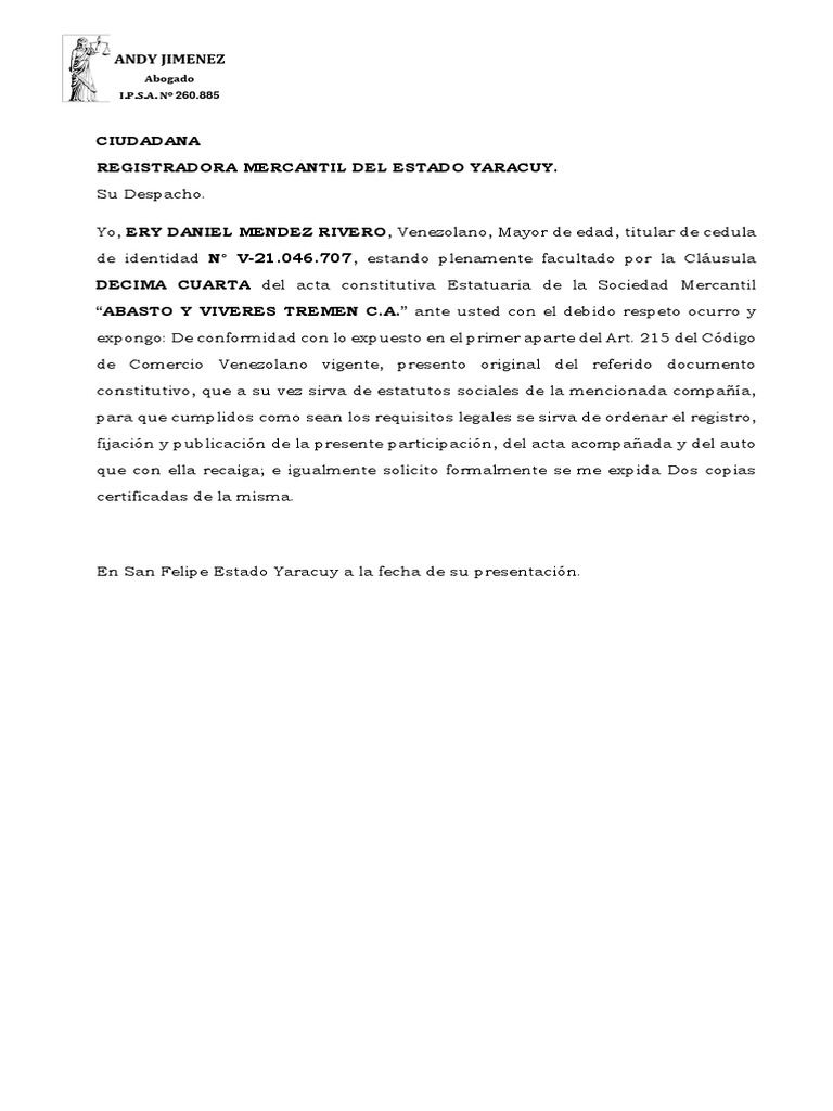 Acta Constitutiva Tremen | PDF | Compartir (Finanzas) | Dividendo