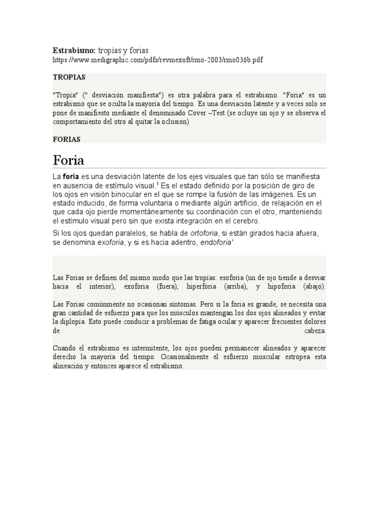 Forias y Tropías: Diferencias Clave | PDF | Visión | Especialidades Medicas