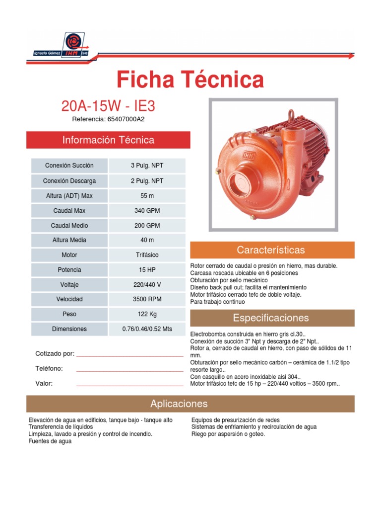 FichaTecnica Centrfugas Hy Flo 65407000A2 | PDF | Bienes manufacturados