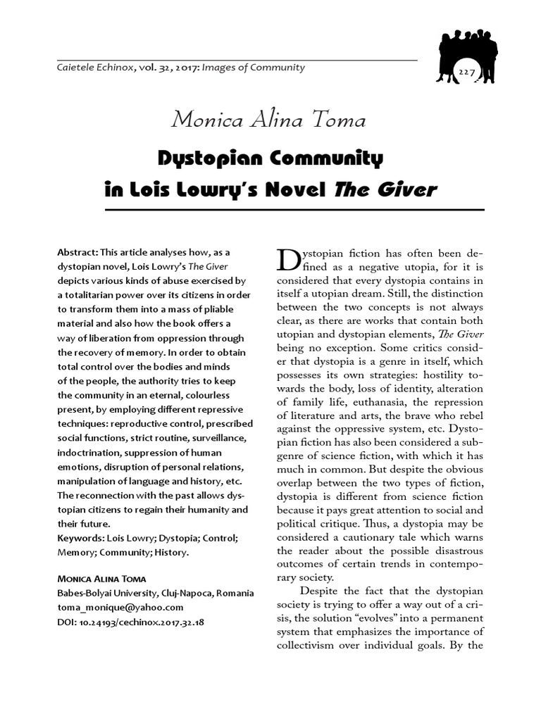 Dystopian Community in Lois Lowry's Novel The Giver 1 | PDF | Dystopia ...