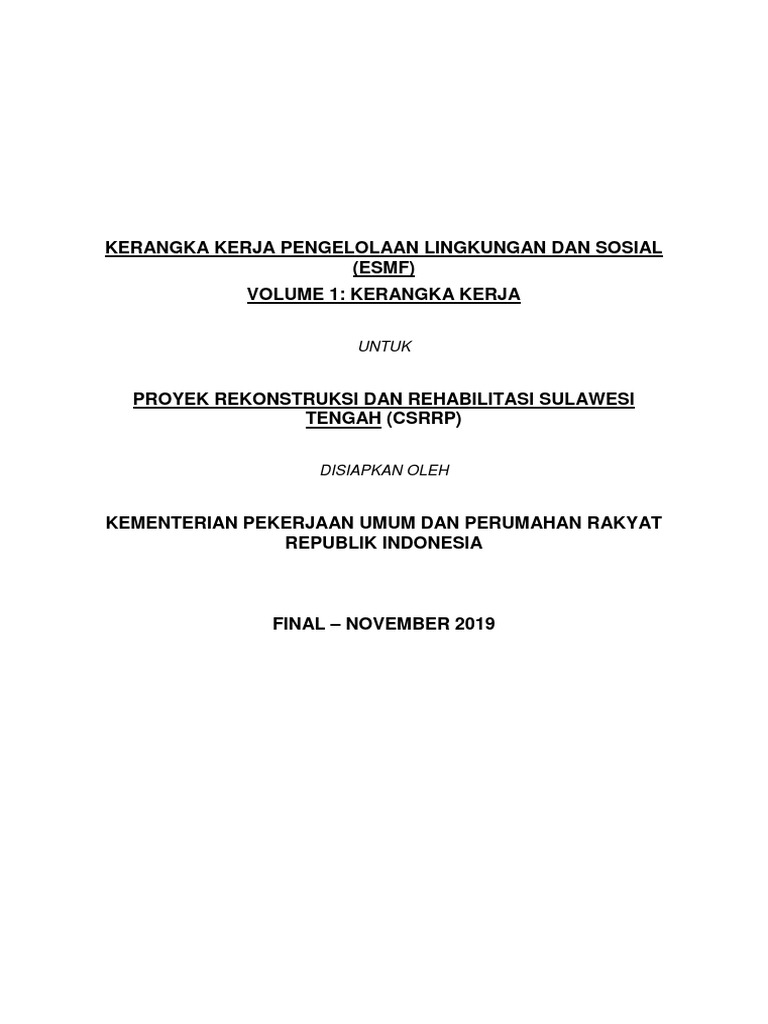 Final CSRRP Esmf Vol 1 Bahasa | PDF