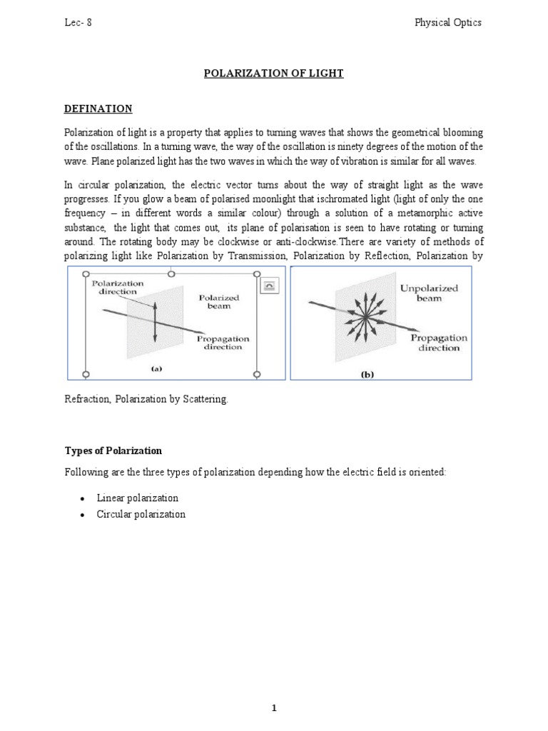 Polarization of Light Types and Methods | PDF | Polarization (Waves ... Polarization of Light Types and Methods | PDF | Polarization (Waves ...