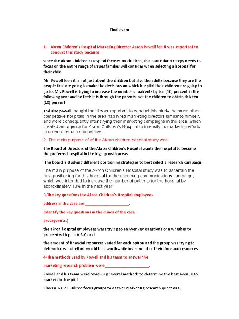 Determining the Optimal Marketing Strategy: A Case Study of Research Designs at Akron Children's ...