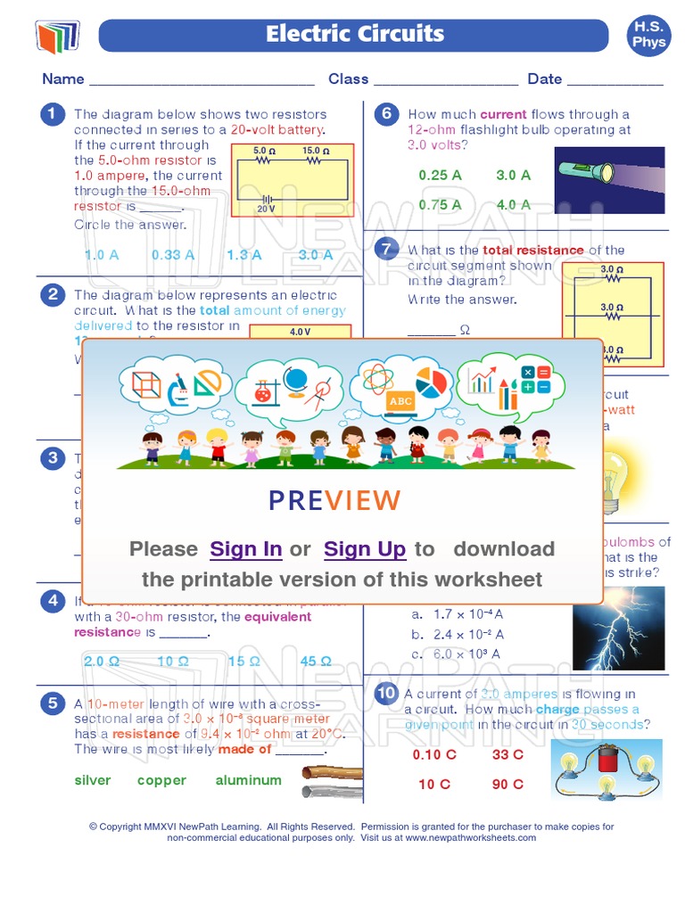 Worksheet Physics High School Electric Circuits 3 | PDF | Series And ...