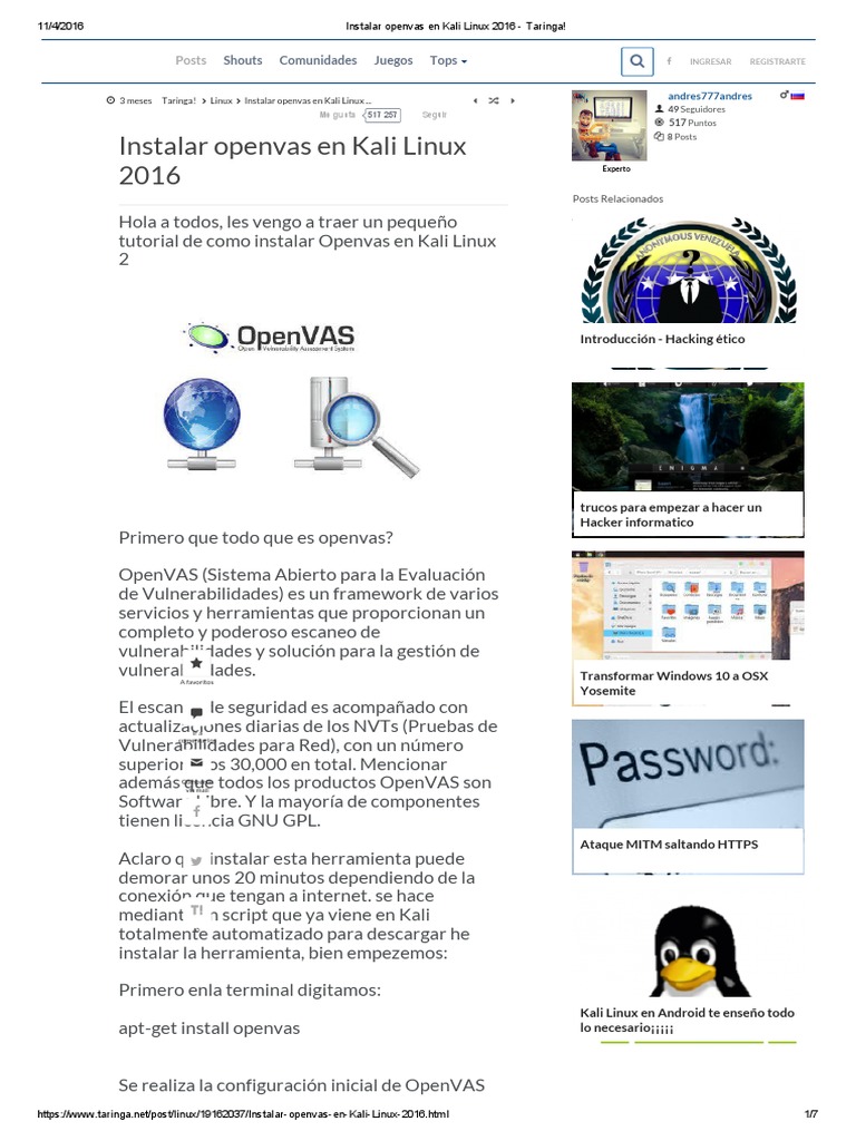 Instalar Openvas en Kali Linux 2016 - Taringa! | PDF | Contraseña ...
