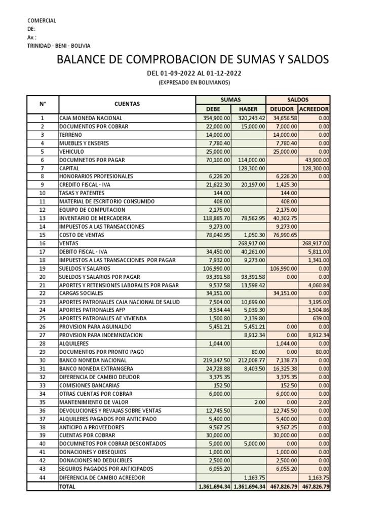 Balance de Comprobacion de Sumas y Saldo | PDF | Impuesto al valor agregado | Salario