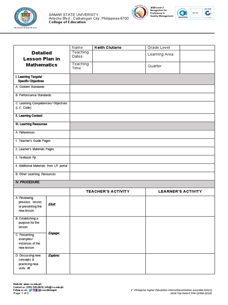 Lesson Plan Template 2 | PDF | Lesson Plan | Learning