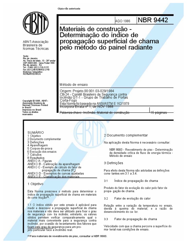 NBR 9442 Indice de Propagao de Chamas | PDF | Temperatura | Gases