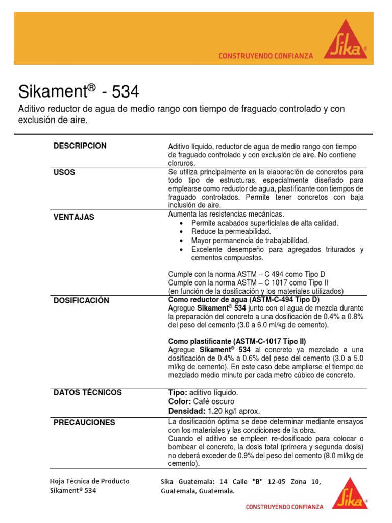 HT Sikament 534 | PDF | Hormigón | Cemento