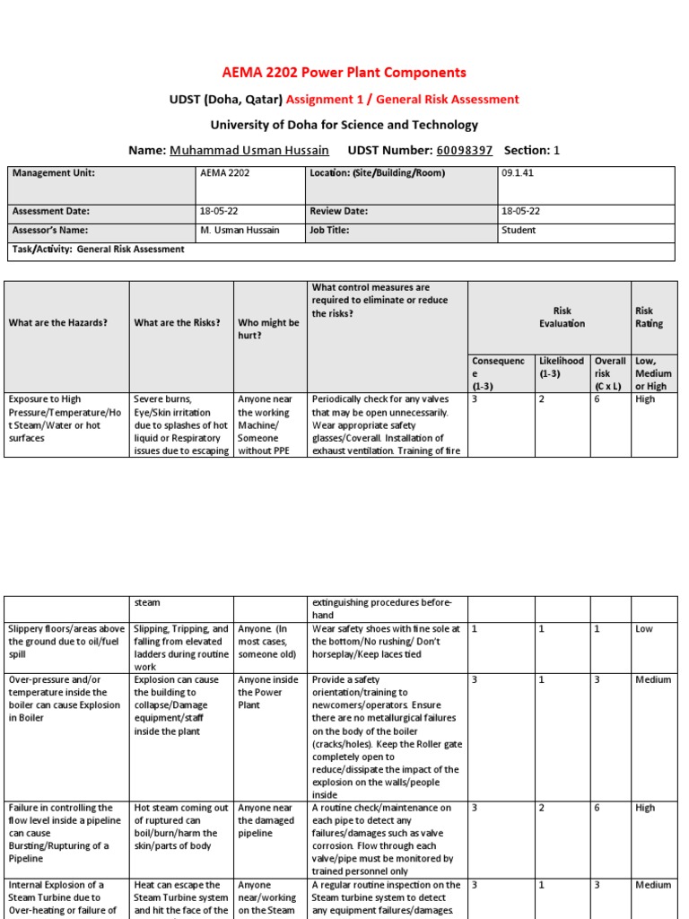 AEMA 2202-Power Plant-ASMT 1-General Risk Assessment-60098397 | PDF ...