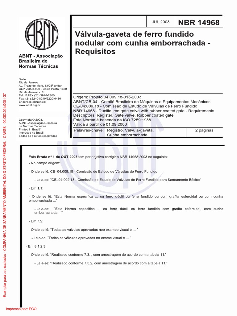 ABNT NBR 14968 - 2003 Errata 1 - 2003 | PDF
