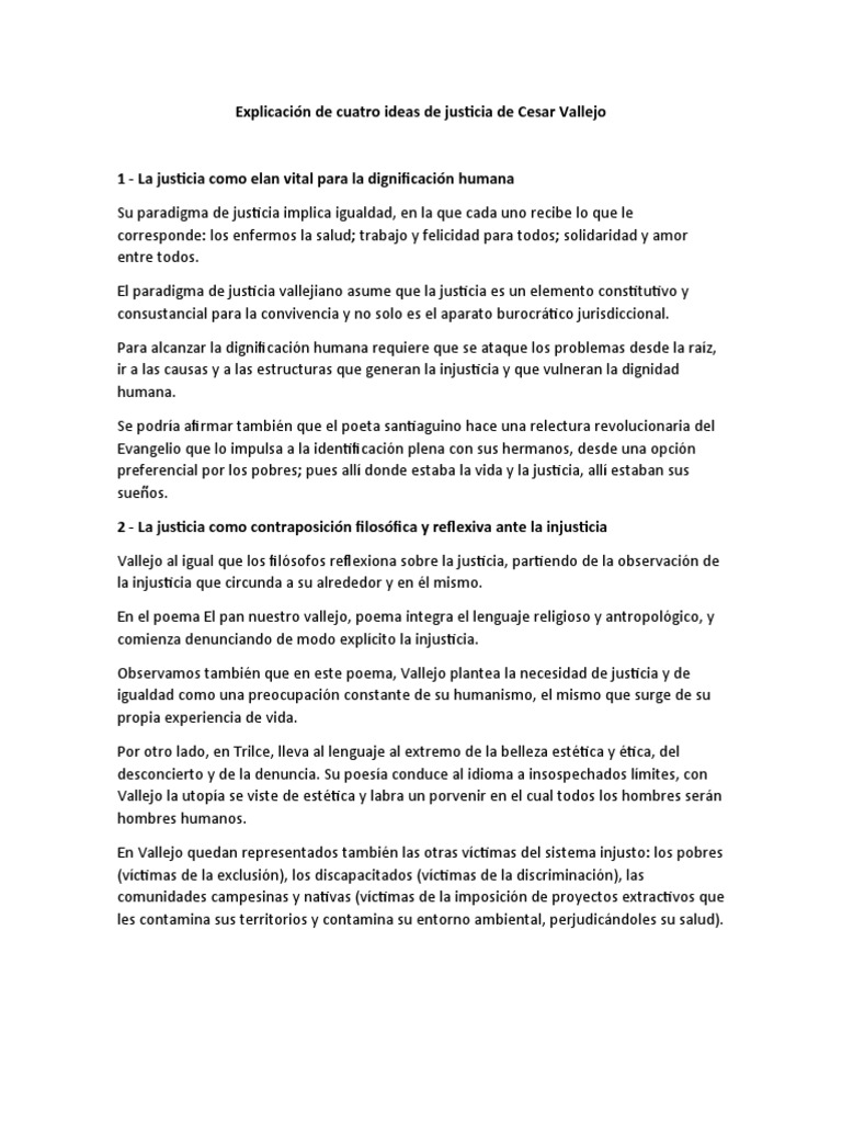 Explicación de Cuatro Ideas de Justicia de Cesar Vallejo | PDF | Justicia | Crimen y violencia