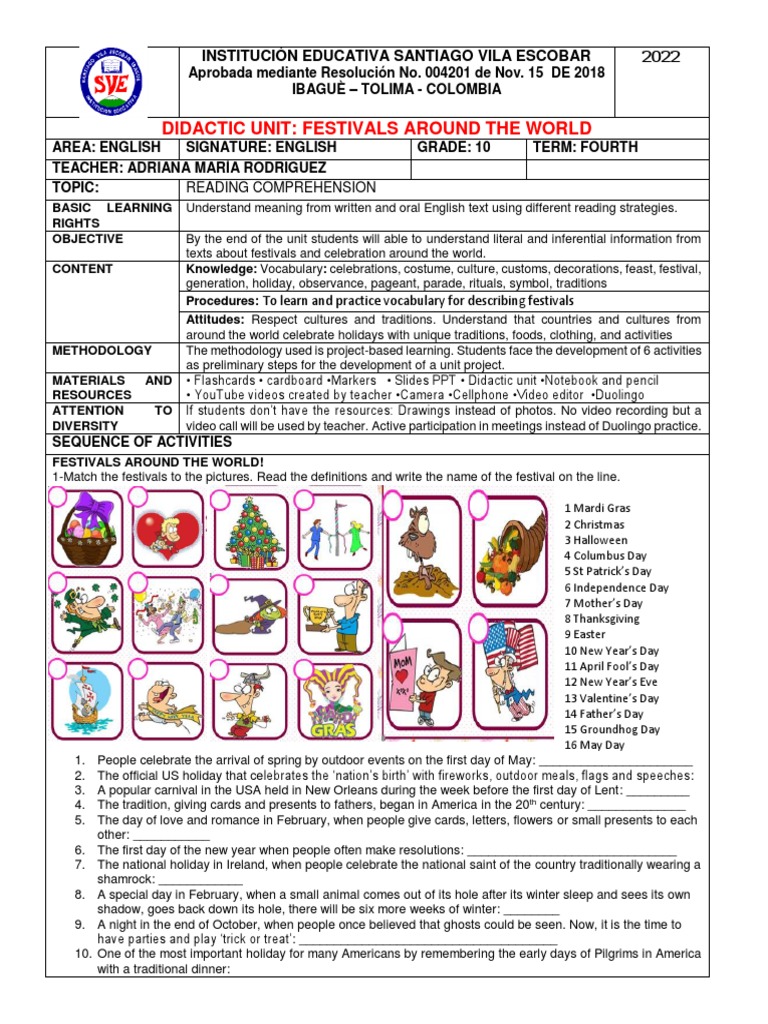 Didactic Unit Grade 10-4term | PDF | Thanksgiving | Reading Comprehension