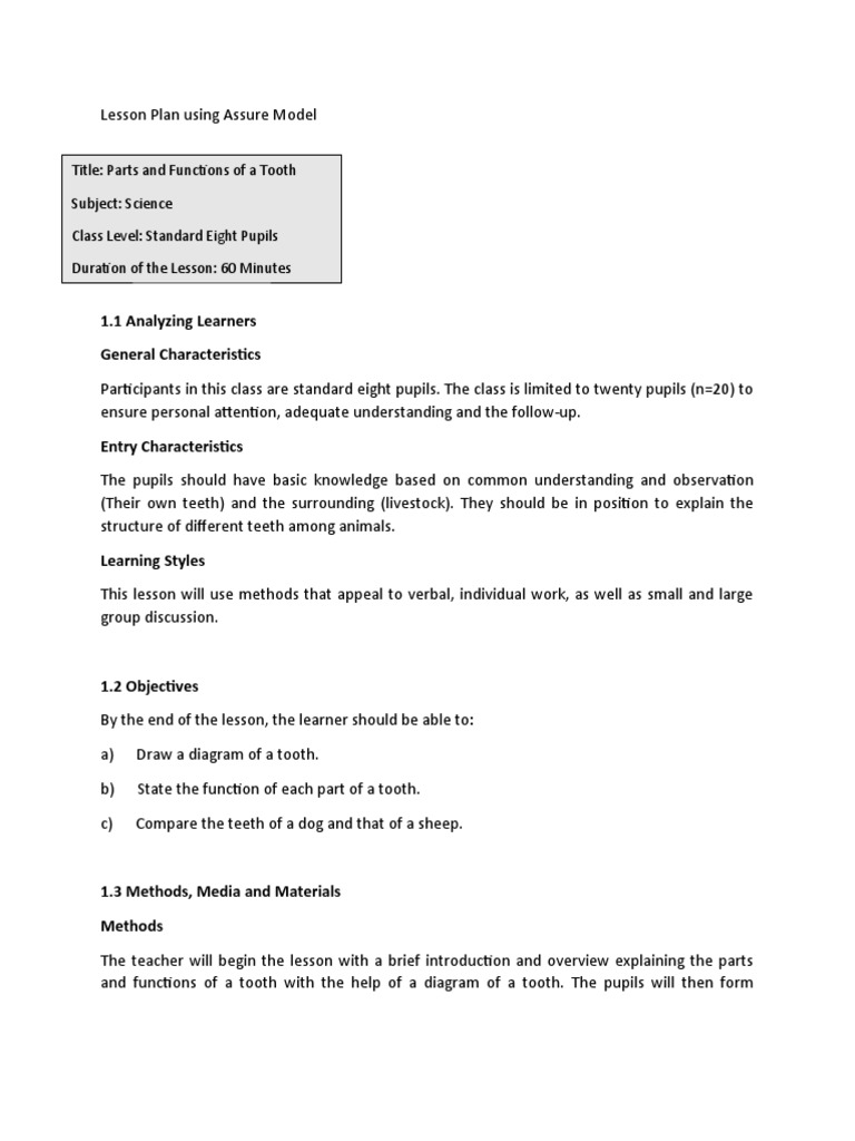Lesson Plan Using Assure Model | PDF | Teachers | Learning