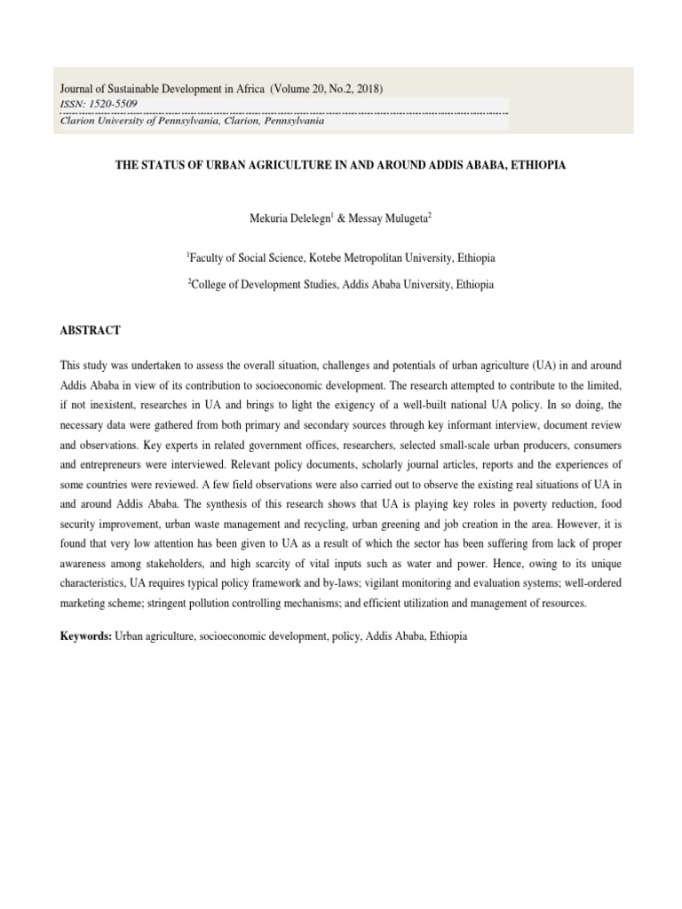 The Status of Urban Agriculture - Mekuria Delelegn | Download Free PDF ...