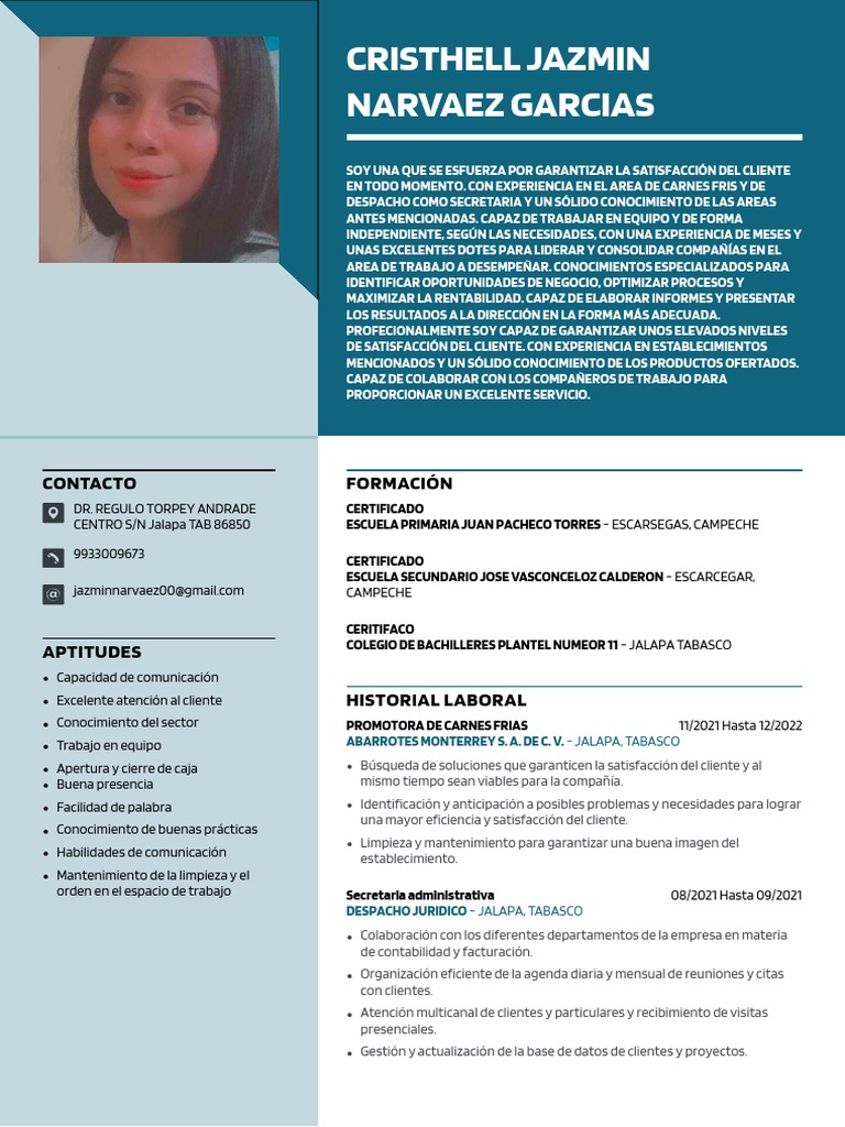 Cristhell Jazmin - Narvaez Garcias - CV - 2 | PDF | La satisfacción del cliente | Cliente