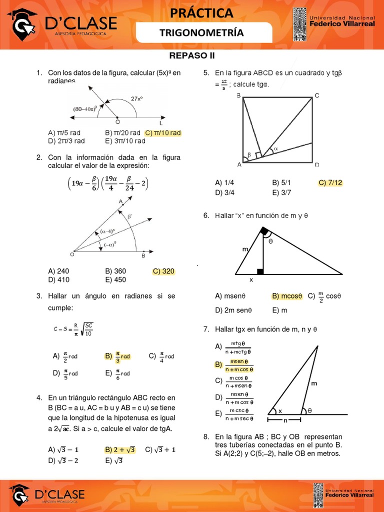 Práctica de Trigonometría Avanzada | PDF | Trigonometría | Geometría ...