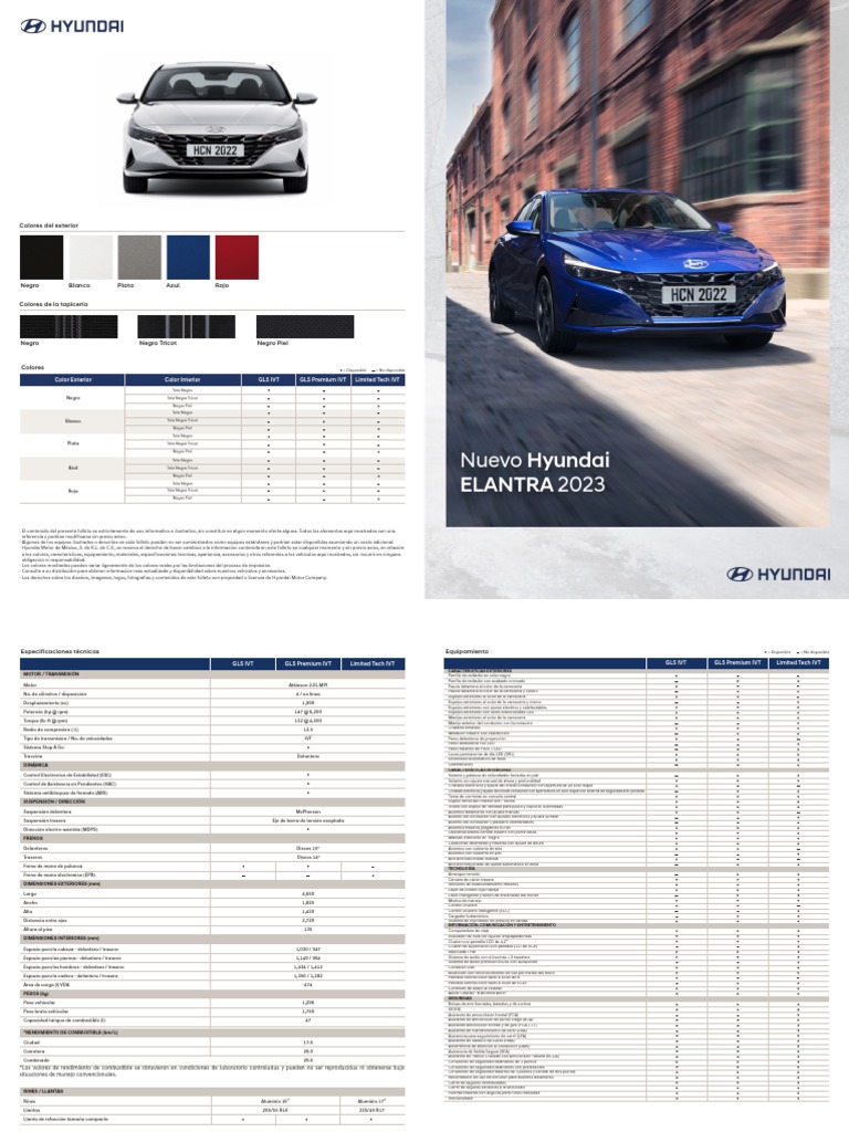 Ficha Tecnica Elantra 2023 | Descargar gratis PDF | Sistema de freno antibloqueo | Diodo emisor ...