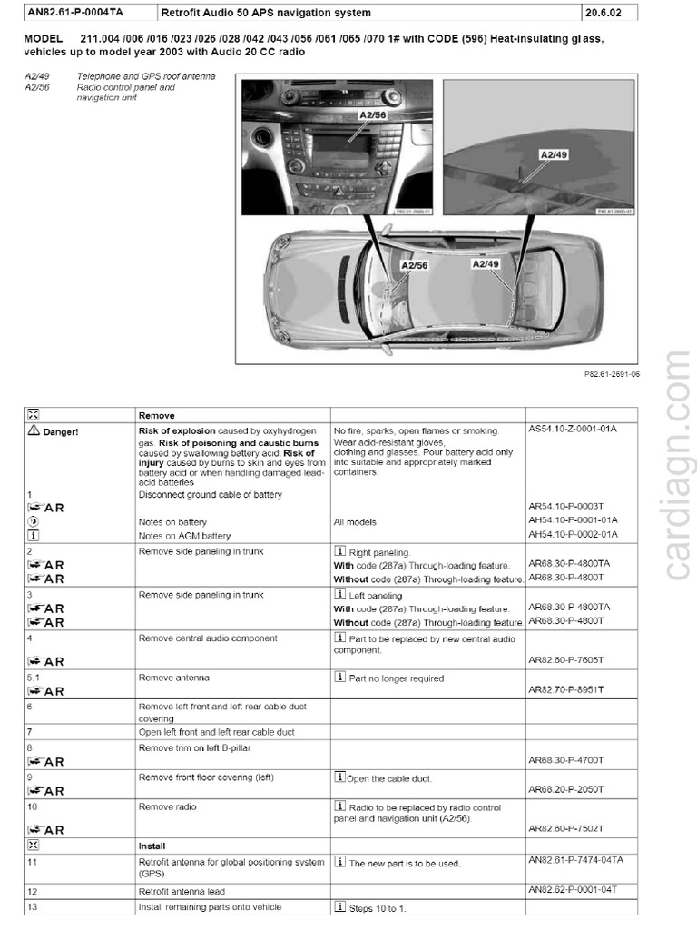 Benz W211 - Retrofit Audio 50 APS Navigation System - PDF Download | PDF