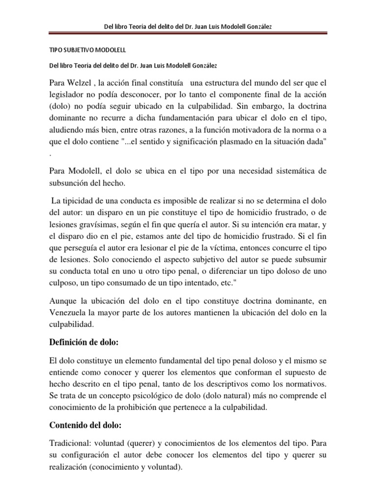 Tipo Subjetivo Modolell | PDF | Intención (Derecho Penal) | Derecho penal