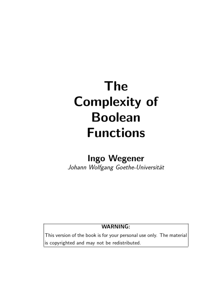 Pdf Mathematics The Complexity Of Boolean Functions Pdf Time Complexity Computational