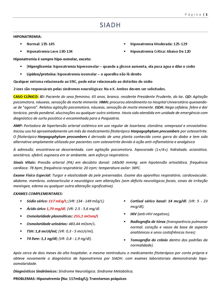 Diagnóstico e Tratamento da SIADH | PDF | Remédio | Fisiologia