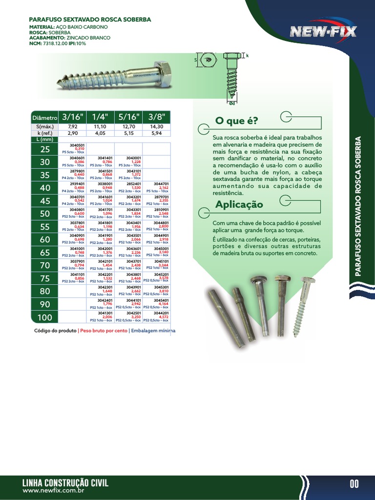 Parafuso Sextavado Rosca Soberba | PDF | Parafuso | Processos industriais