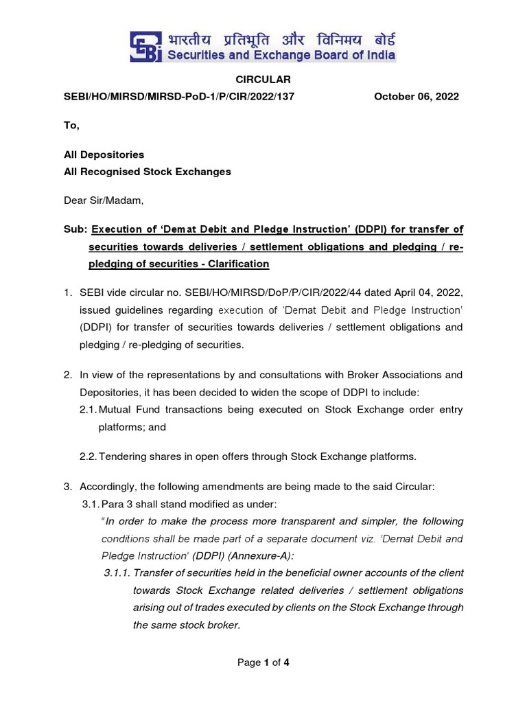 SEBI Circular | PDF | Stocks | Securities (Finance)