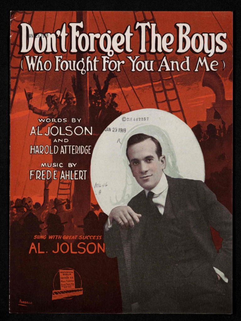 Al Jolson Don't Forget The Boys (Who Fought For You and Me) 1919 Po | PDF