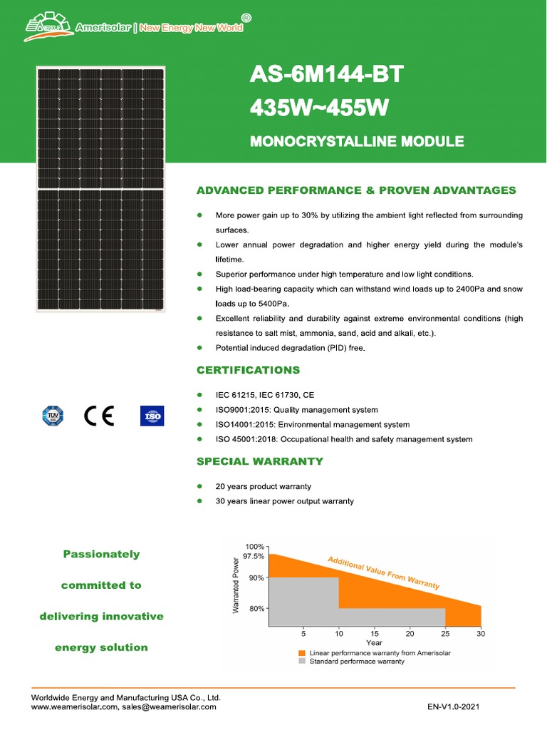 Amerisolar - As 6M144 BT 450W - R02 | PDF