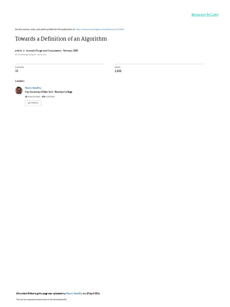 Towards A Definition of An Algorithm: Journal of Logic and Computation ...