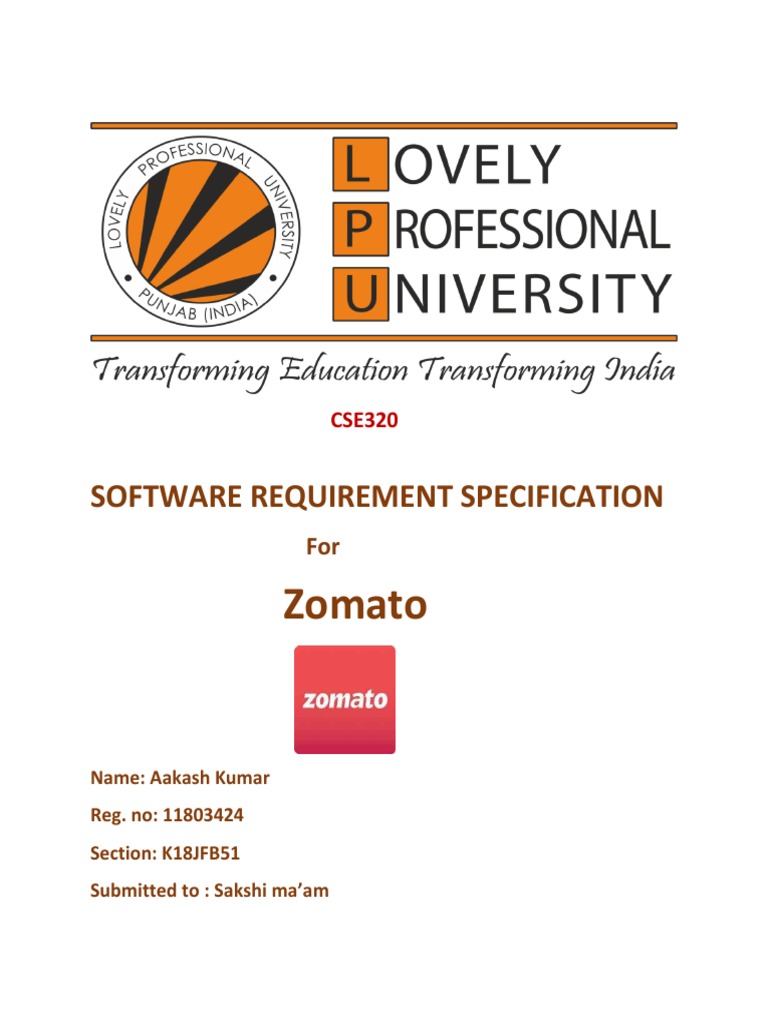 Zomato: Software Requirement Specification | PDF | Mobile App | Input/Output
