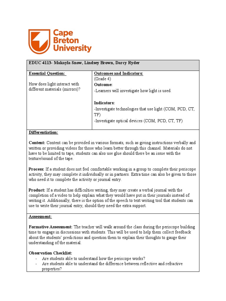 Lesson Plan-Light | PDF | Reflection (Physics) | Teachers