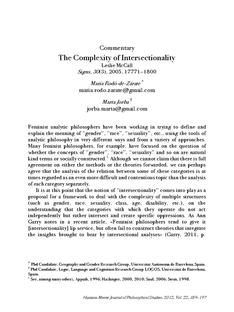 McCall's Framework on Intersectionality | PDF | Intersectionality ...
