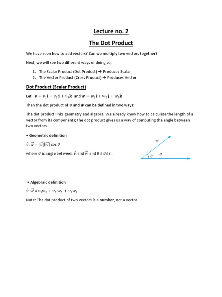 Lec 2 Dot Product | PDF | Euclidean Vector | Classical Geometry
