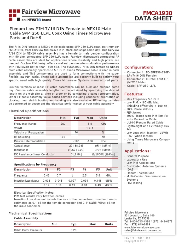 Cable NEX10 Male To DIN FEMALE | PDF | Coaxial Cable | Electrical Connector