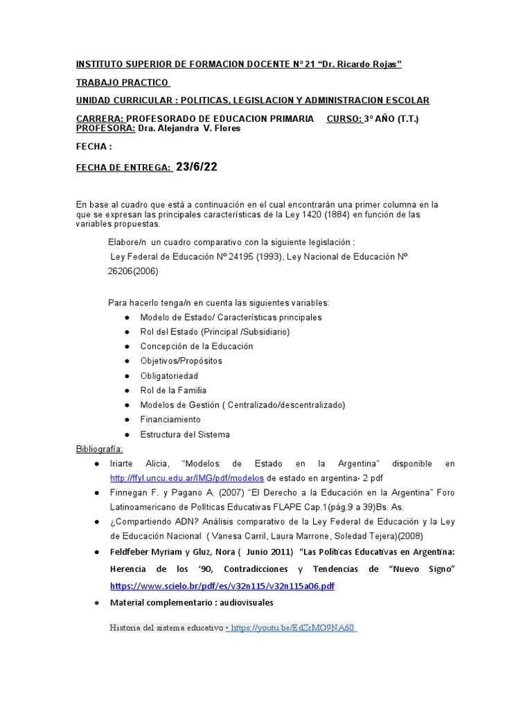 LAS LEYES DE EDUCACION Con Ley 1420 | Descargar gratis PDF | Educación ...