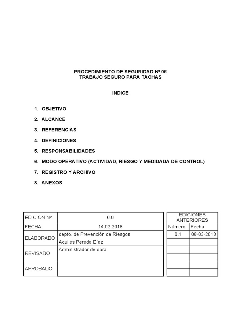 Procedimiento Colocacion de Tachas | PDF
