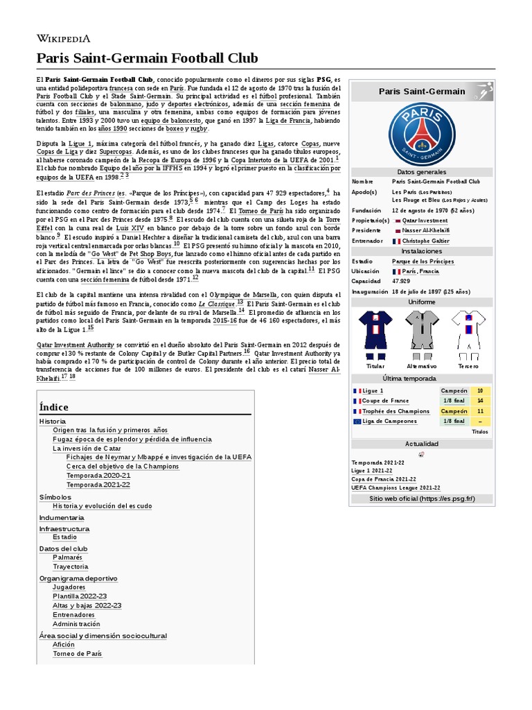 Paris Saint-Germain Football Club | PDF | Liga de Campeones de la UEFA ...