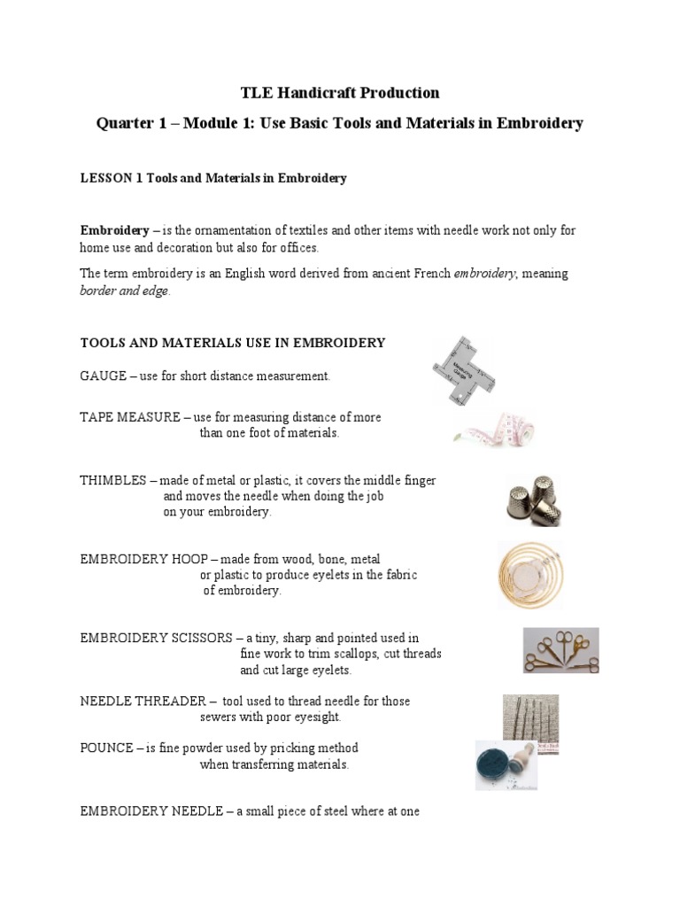 TLE Handicraft Production Module 1 | PDF | Embroidery | Yarn