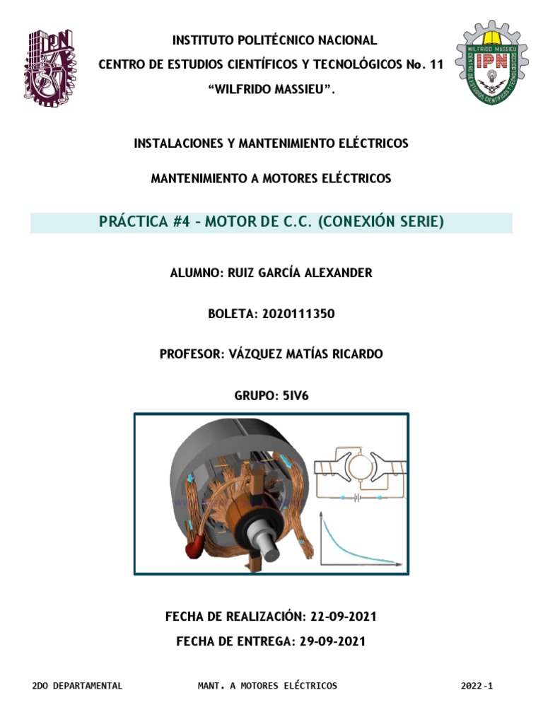 PRACTICA No. 4 Motor de C.C Conexion SERIE | PDF | Inductor | Corriente eléctrica