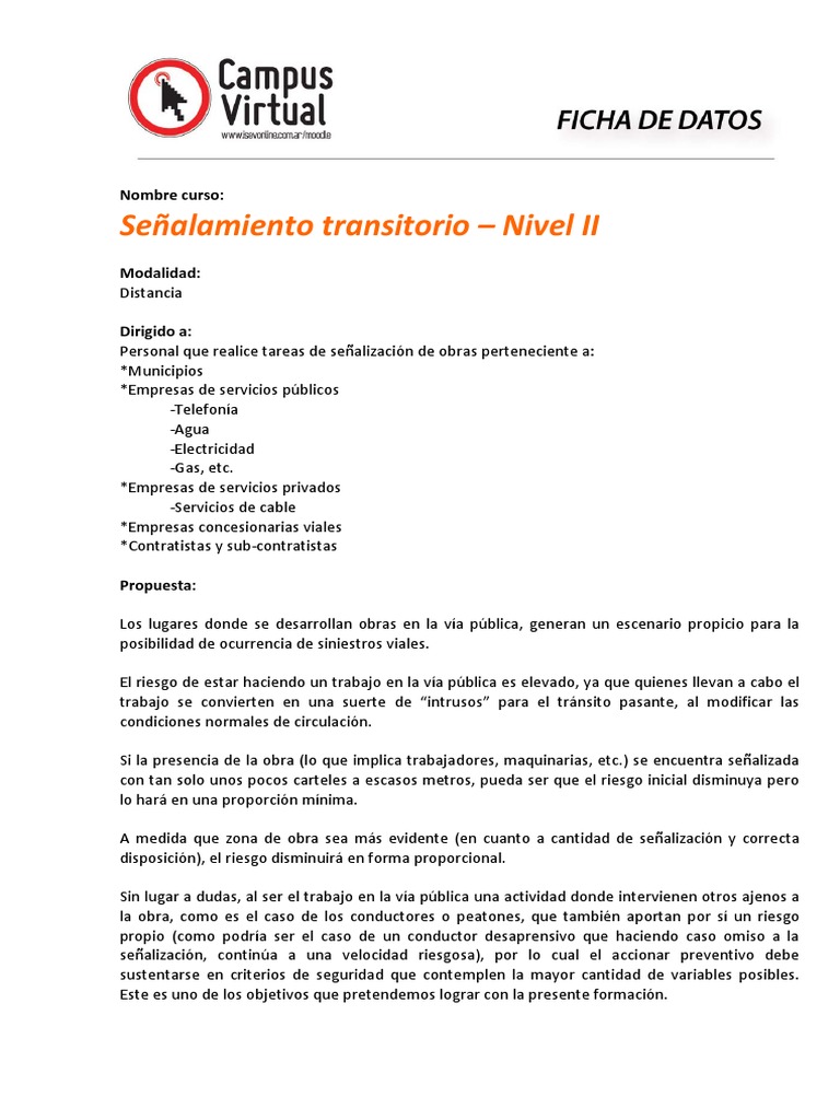 Ficha de Datos - Señalamiento Transitorio II | PDF | Internet | Moodle