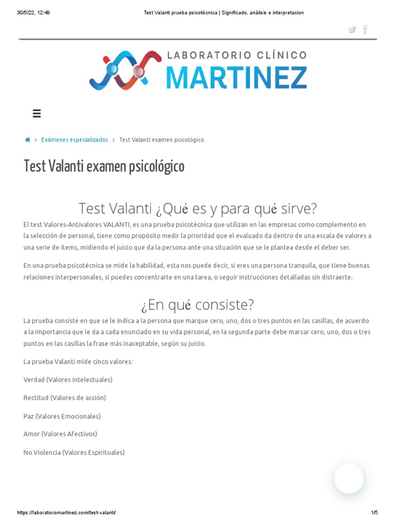 Test Valanti Prueba Psicotécnica - Significado, Análisis e ...