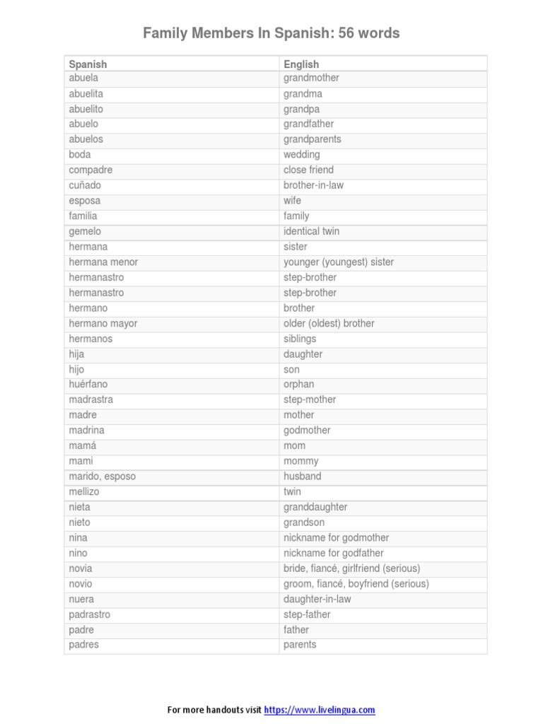 Spanish Family Vocabulary Guide | PDF | Godparent | Social Institutions