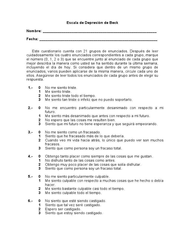 Escala de Depresión de Beck | PDF | Dormir