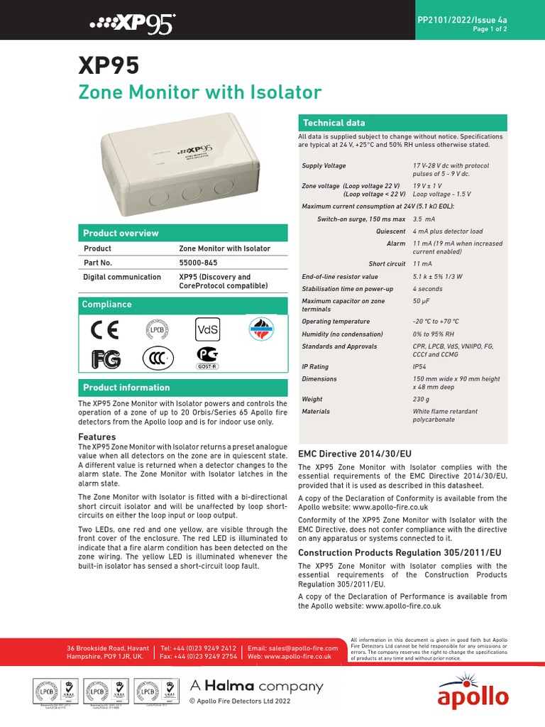 PP2101 XP95 Zone Monitor With Isolator | PDF | Detector (Radio) | Manufactured Goods