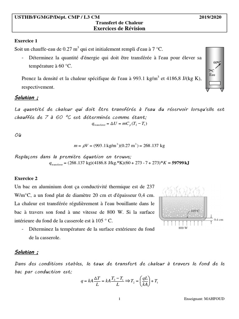 Exercices de Transfert de Chaleur | PDF | Conduction thermique | Transfert thermique